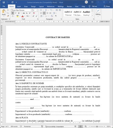 Contract barter - 3 modele - Modele contracte